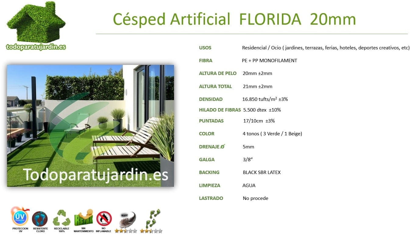 Césped artificial 20mm - FLORIDA